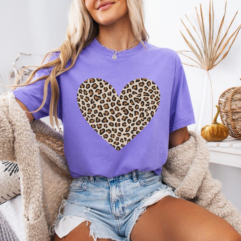 Comfort Colors® Leopard Heart Shirt, Valentine Heart T-shirt, Cute ...