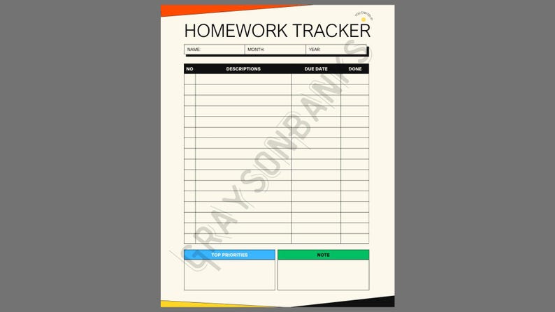 Weekly Homework Tracking Chart- Colorful - US Letter Size - PDF ...