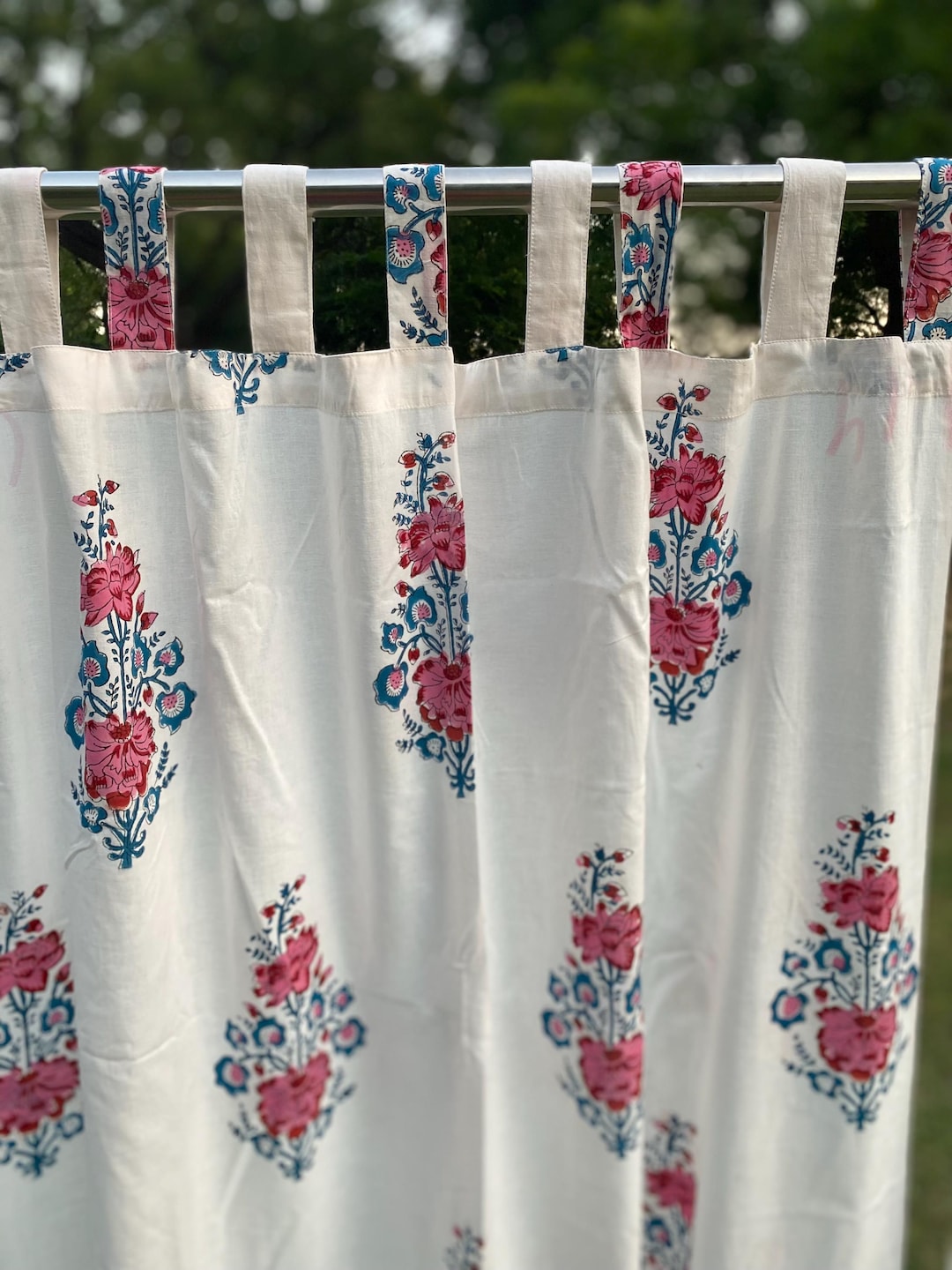 Hand Block Printed Cotton Curtains: Mughal Floral Boho Drapes - Etsy