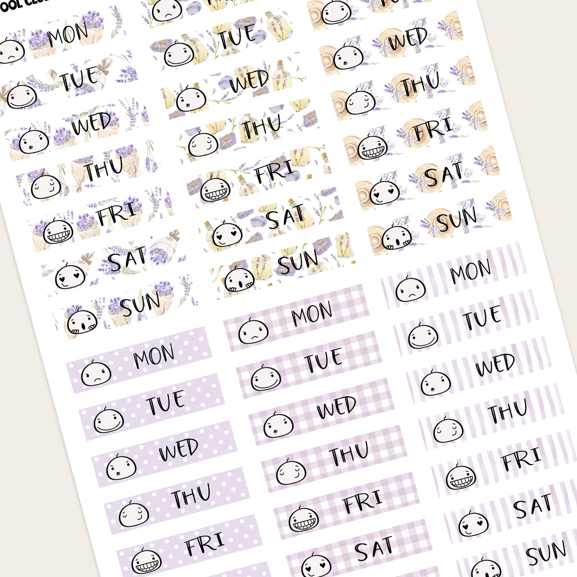 Days of the Week Headers Printable, Hobonichi Cousin Add-ons, Lavender ...