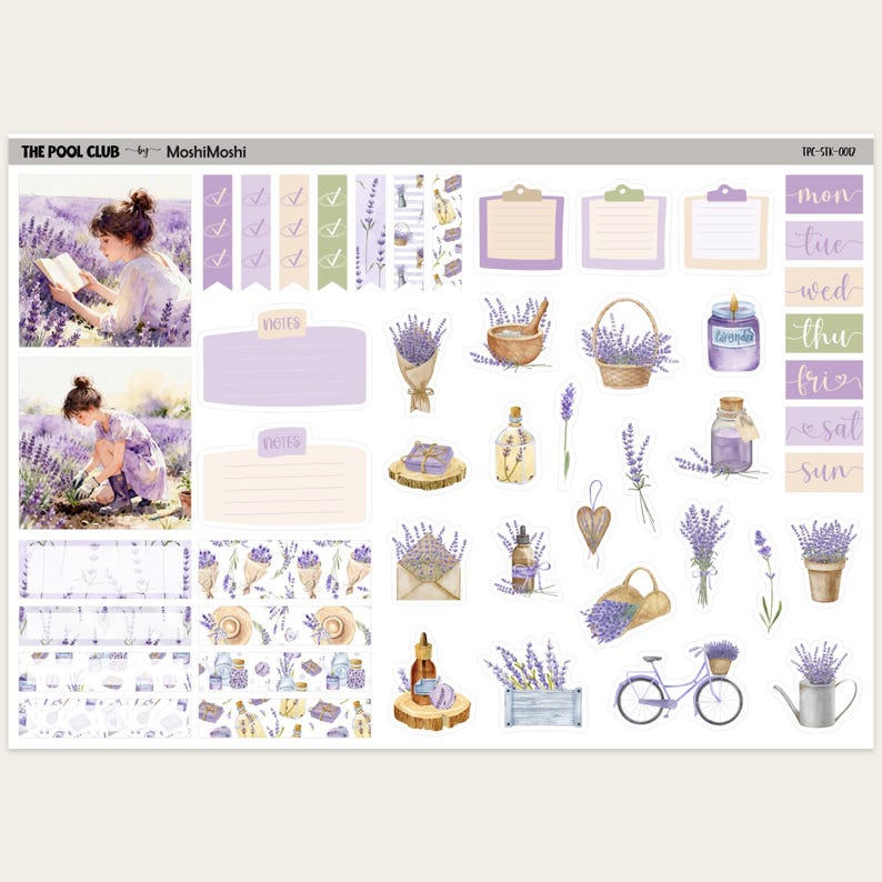 Lavender Printable Weekly Planner Sticker Kit, Hobonichi Cousin ...