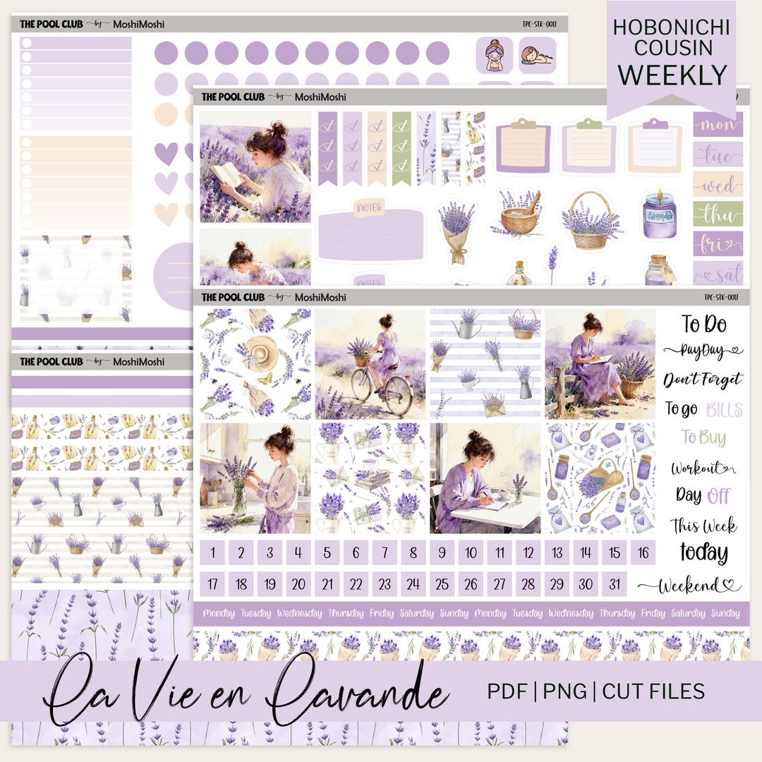 Lavender Printable Weekly Planner Sticker Kit, Hobonichi Cousin ...