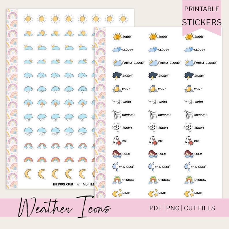 Weather Icon Stickers, Printable Forecast Planner Labels, PDF PNG Cut ...