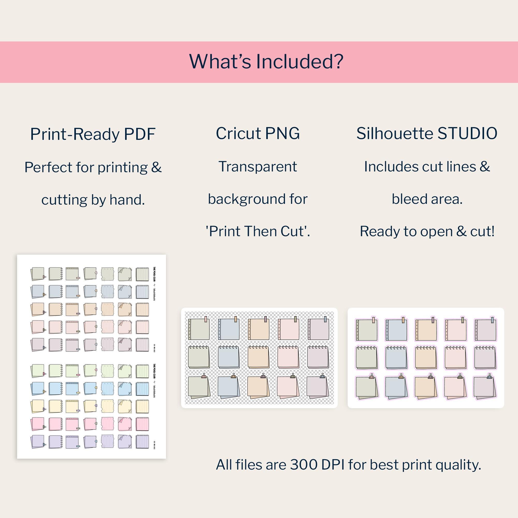 Doodle Sticky Notes Printable Stickers for Planners, PDF PNG Cut Files ...