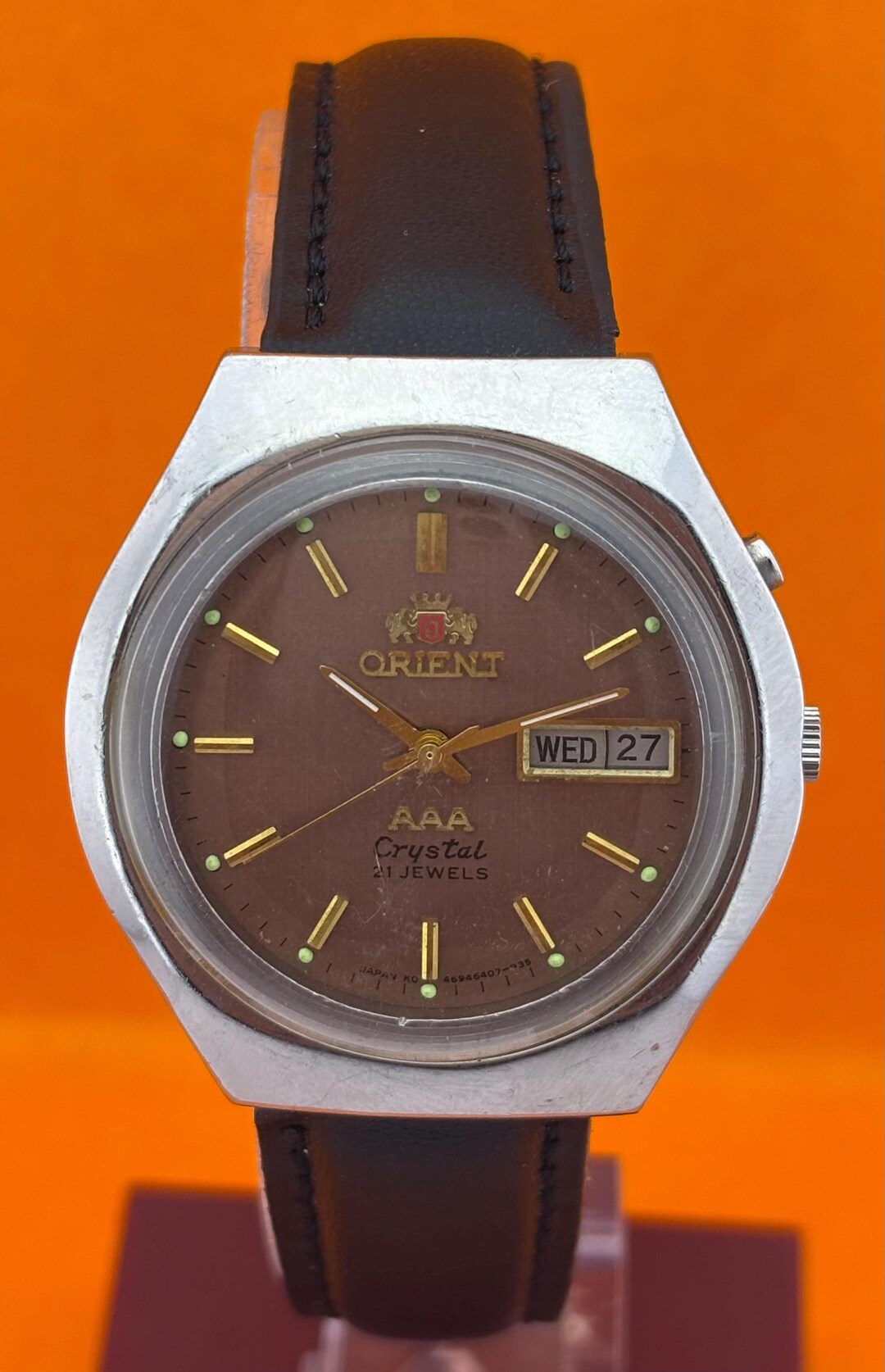 Vintage Orient Crystal Automatic 21-jewels Brown Dial Date and Day ...