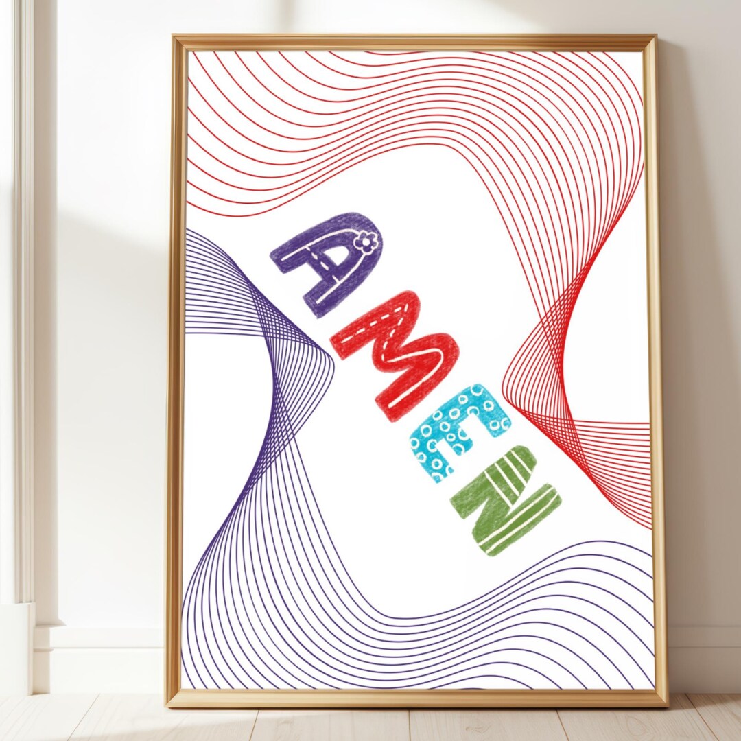 Amen Colorful Typography Print, Rainbow Abstract Wave Wall Art ...