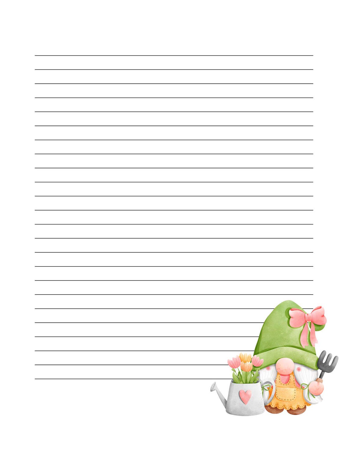 Spring Gnome Stationery Printable | Cute Garden Gnome Writing Paper ...