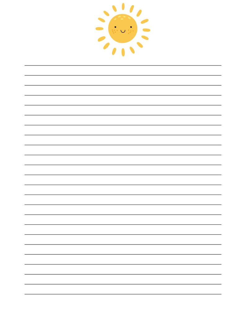 Sunny Day Printable Stationery Set | Cute Sun Writing Paper | Lined ...