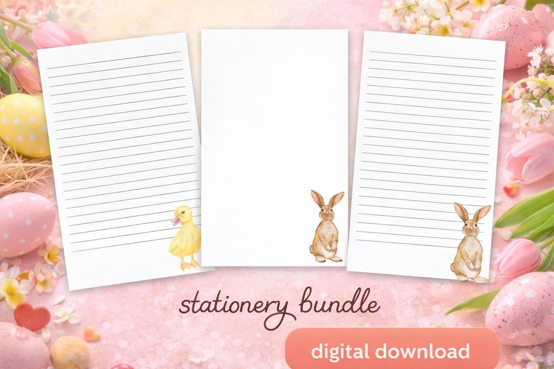 Spring Animal Stationery Bundle Printable | Chick & Bunny Writing Paper ...