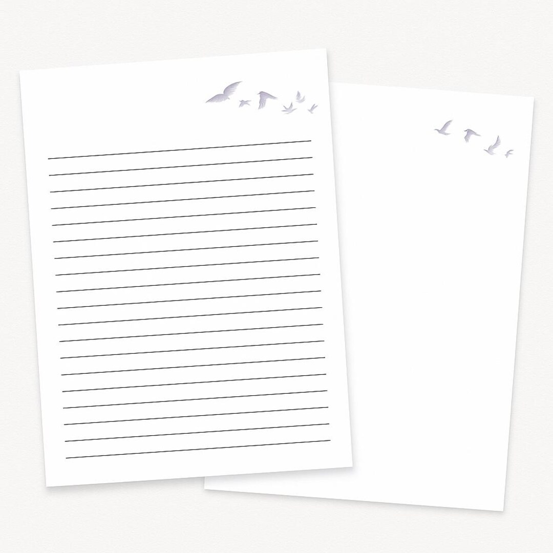 Printable Bird Stationery | Watercolor Birds Letterhead | Lined ...