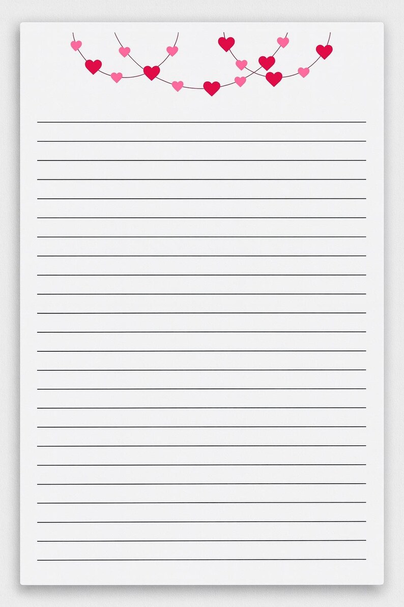 Heart Garland Lined Writing Paper Printable | Romantic Stationery PDF ...