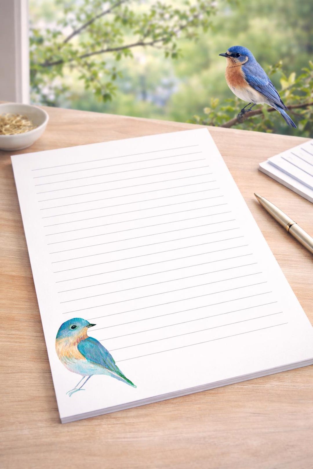 Printable Bluebird Stationery – Watercolor Bird Writing Paper – Lined ...