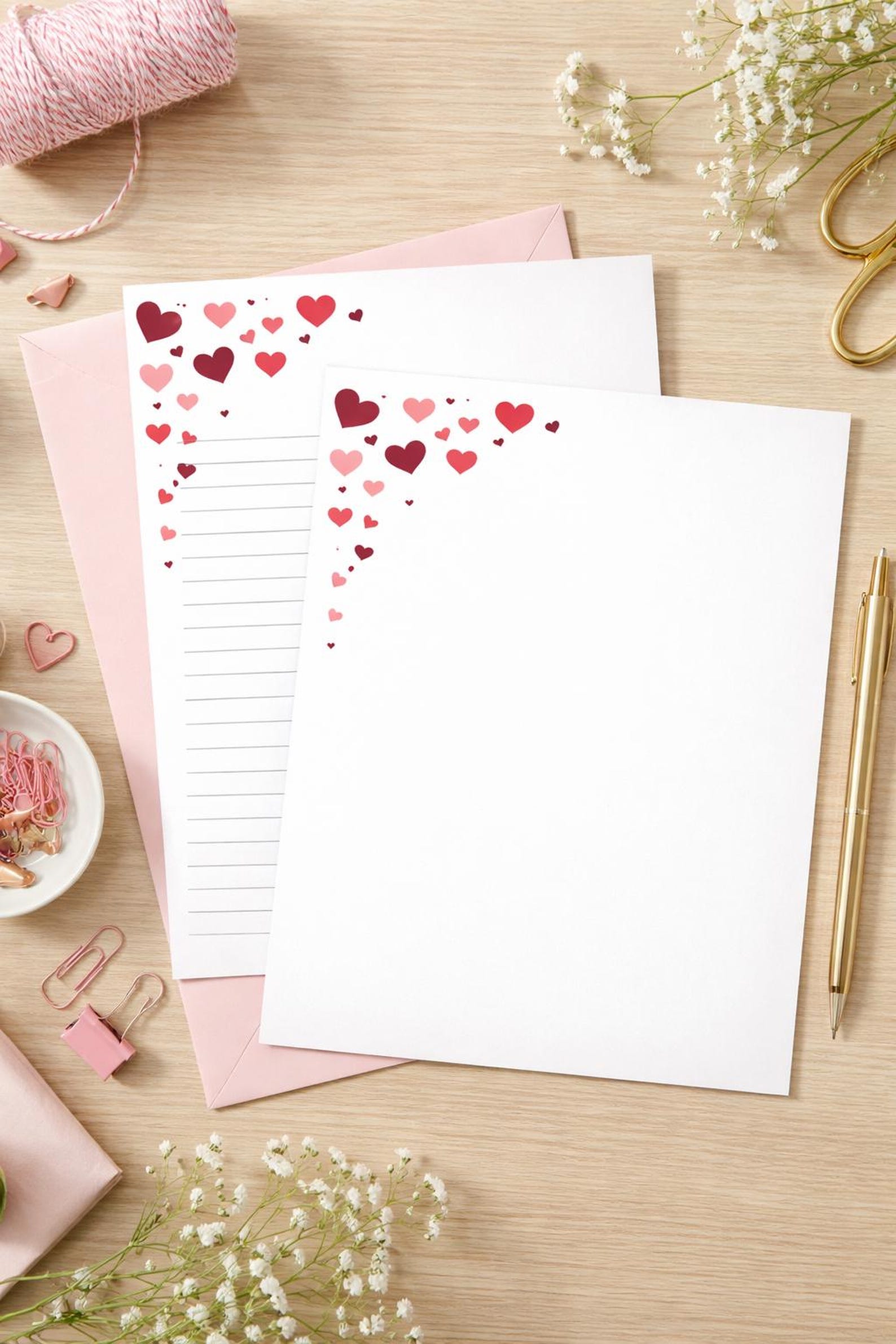 Romantic Heart Stationery Printable | Lined & Unlined Letter Paper ...