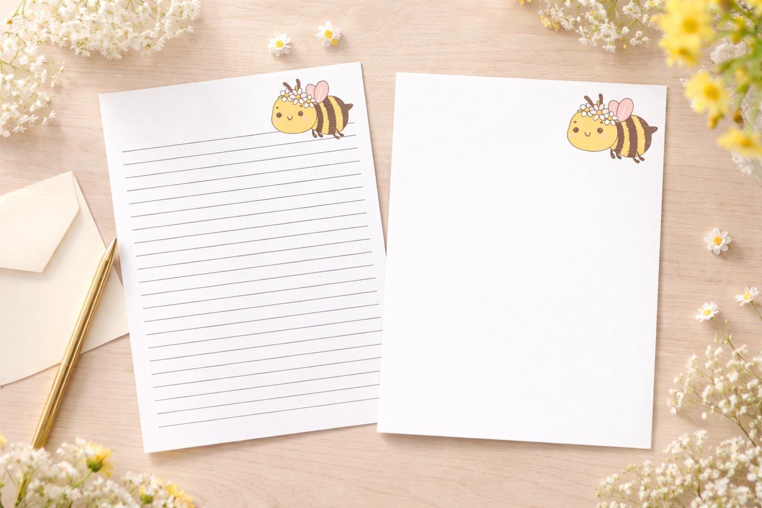 Smiling Bee Stationery Paper | Lined & Unlined Journal Pages (digital ...