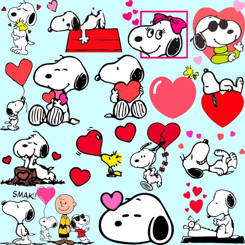 Snoopy Valentine's Day SVG Bundle, Cartoon Dog Clipart (digital ...