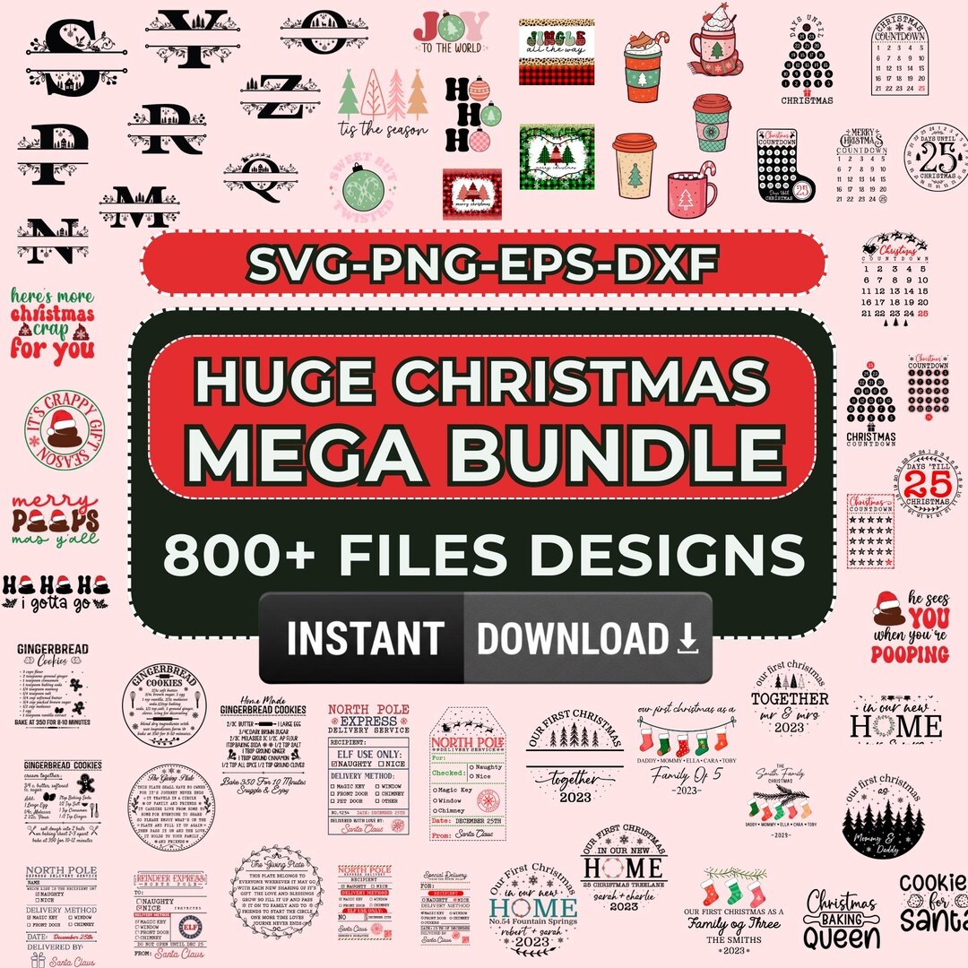 Christmas Mega Bundle | 800+ SVG PNG Clipart Designs (digital Download ...