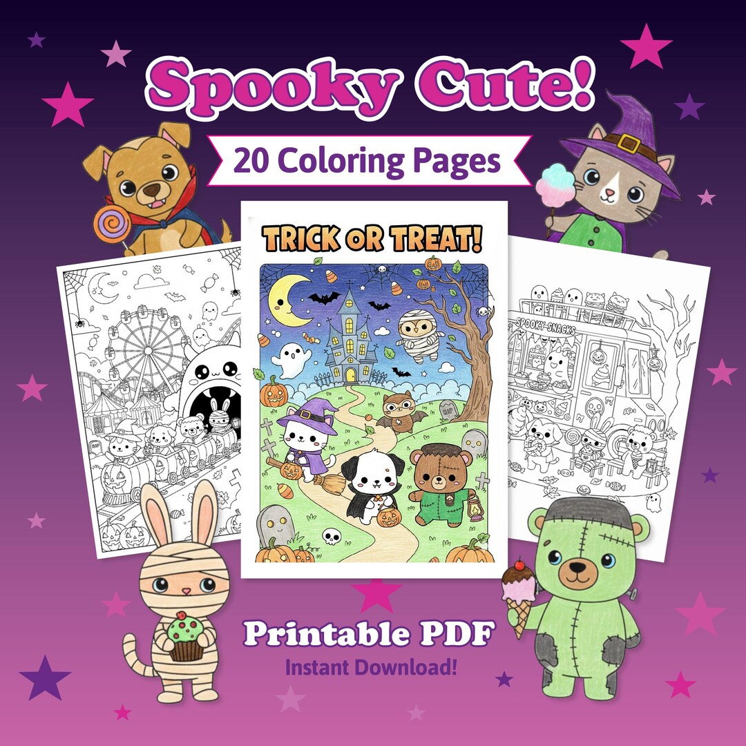 Spooky Cute Halloween Coloring Pages for Kids | Kawaii Halloween ...