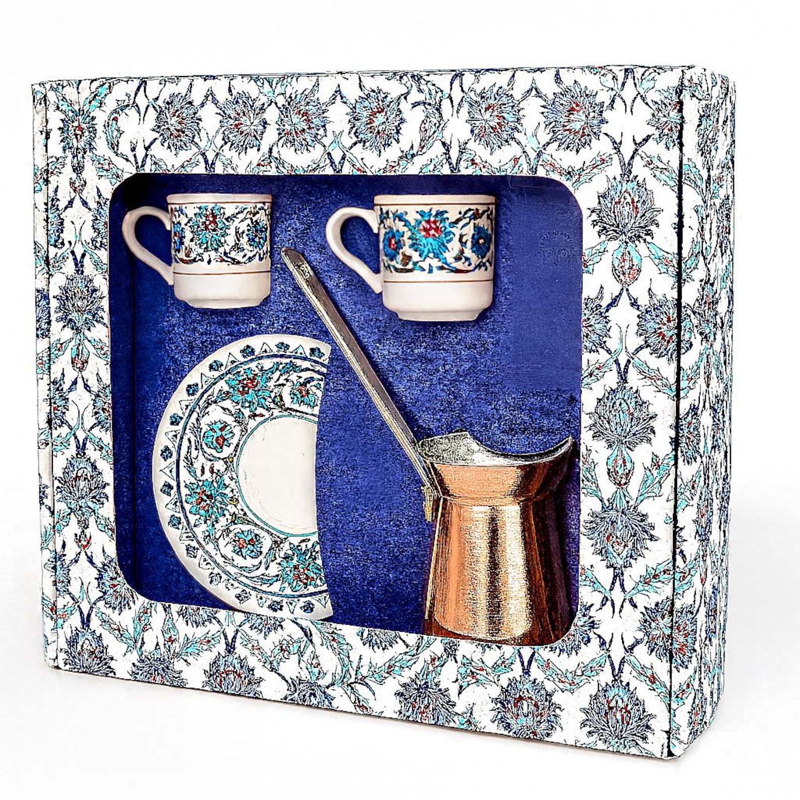Turkish Coffee Set With Copper Cezve, Traditional Ottoman Pattern ...