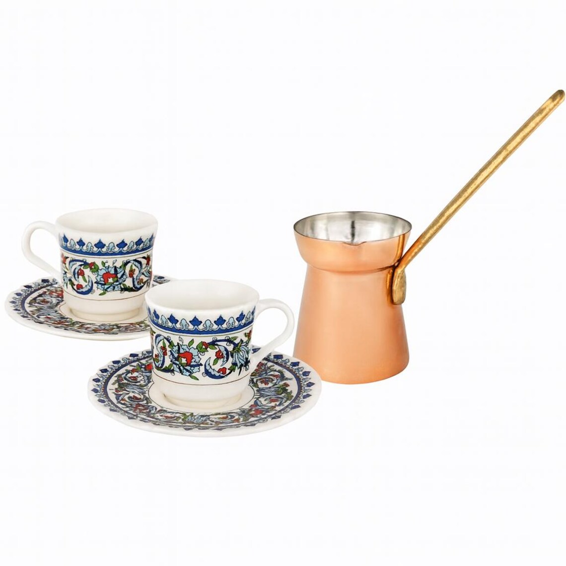 Turkish Coffee Set With Copper Cezve, Traditional Ottoman Pattern ...