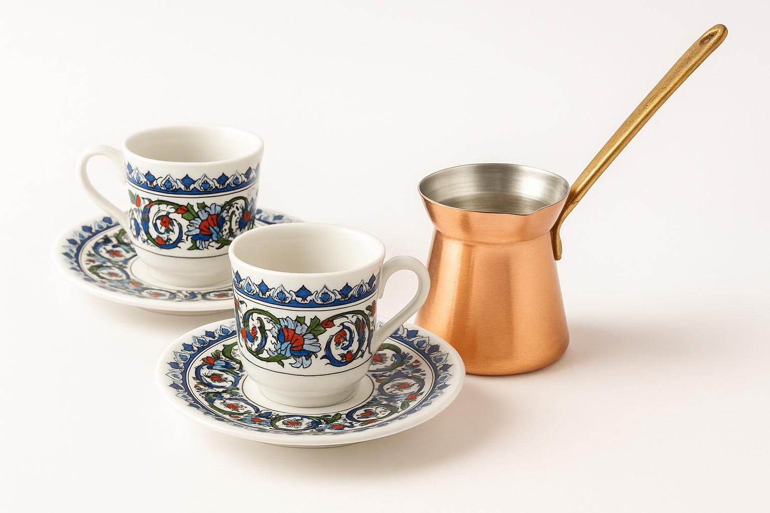 Turkish Coffee Set With Copper Cezve, Traditional Ottoman Pattern ...