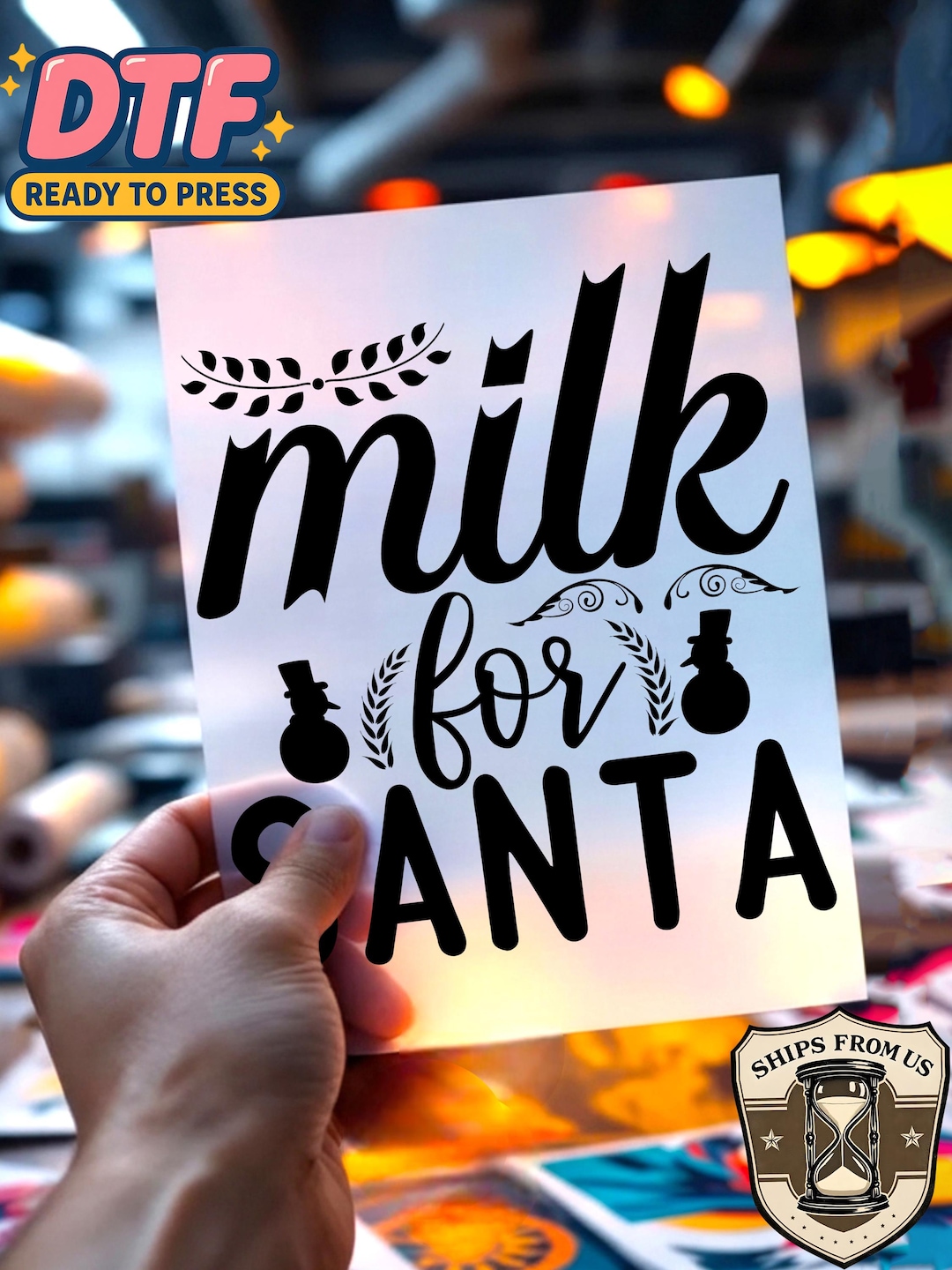 Milk for Santa Holiday Script DTF Transfer, Ready to Press Cute ...