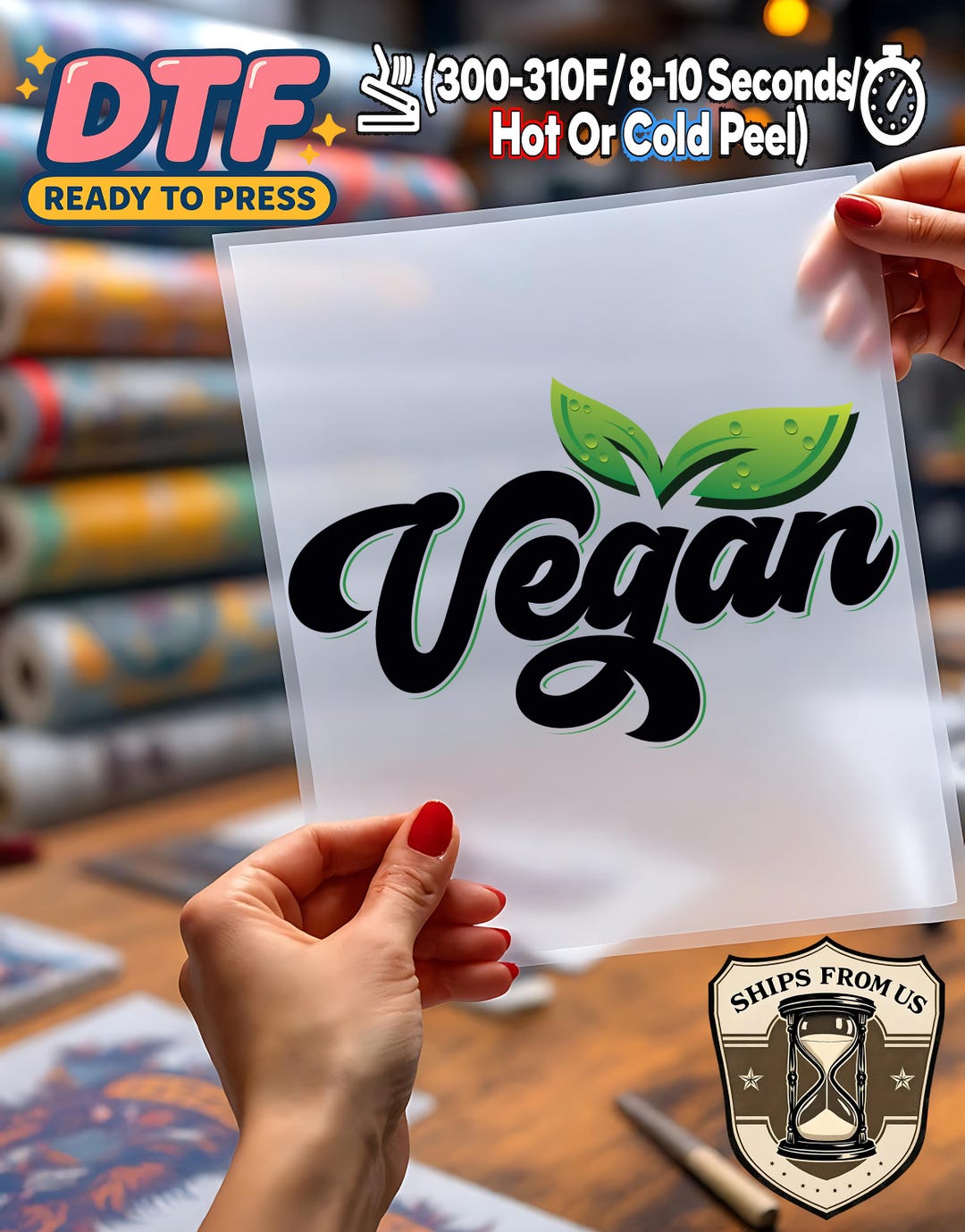 Vegan Eco-friendly Logo DTF Transfer, Ready to Press, Plant-based ...