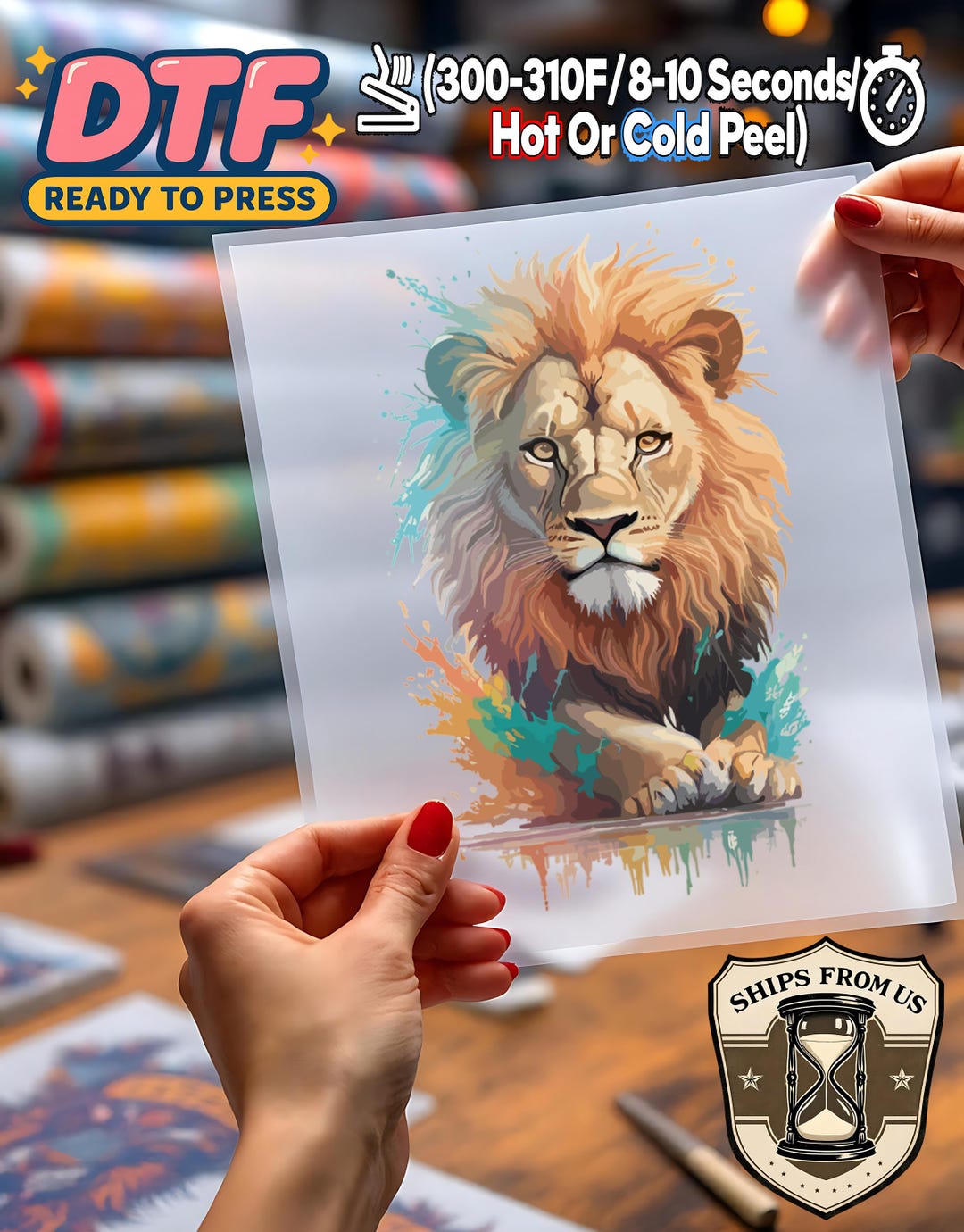 Lion Art DTF Transfer, Ready to Press, Colorful Wildlife Heat Transfer ...