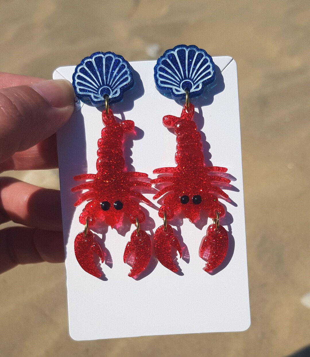 Unique Handmade Lobster Drop Sparkly Summer Earrings, Beach Lover Gift ...