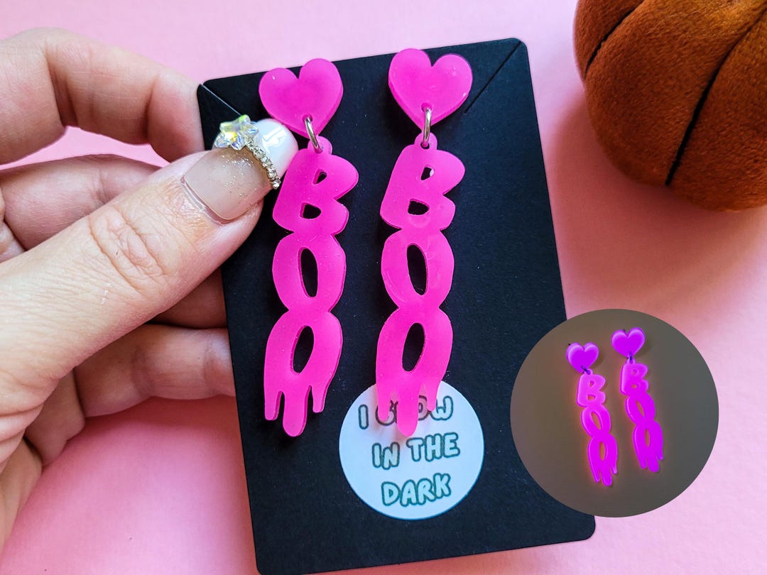 Boo Spooky Earrings, Glow in the Dark Accessory, Unique Handmade Resin ...