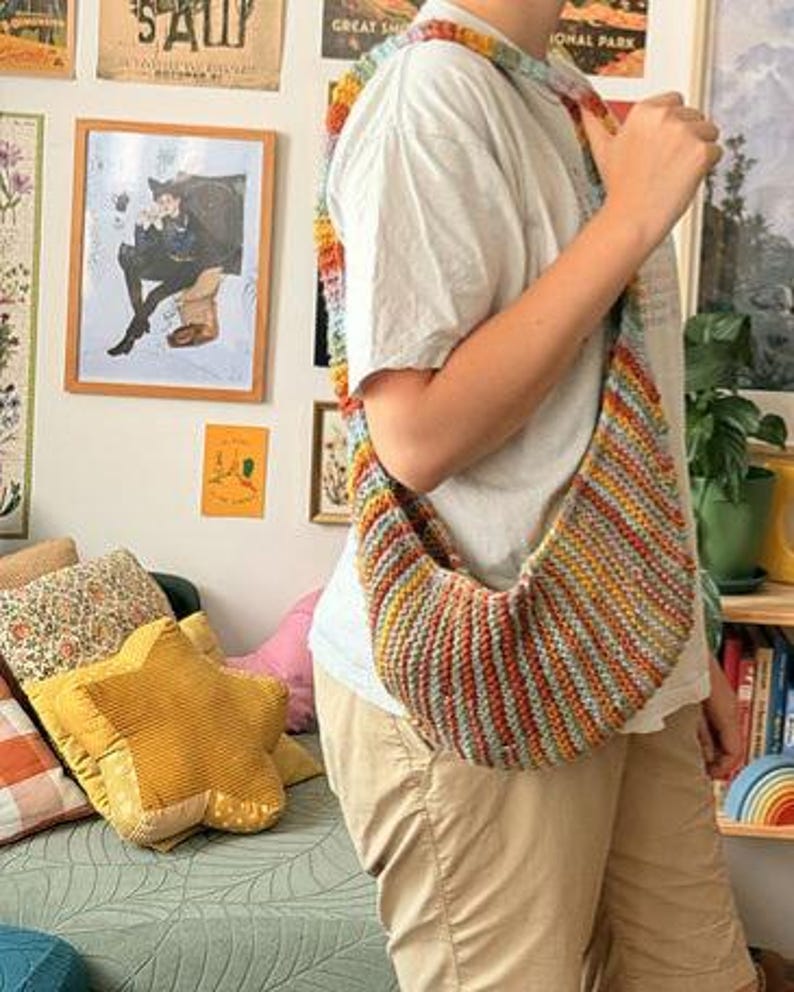 Knit Bag From Scrap Yarn PDF Pattern, Easy Beginner Shoulder Bag ...