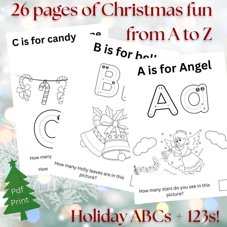 A–Z Christmas Alphabet Coloring Pages | Printable Kids Activity | Trace ...