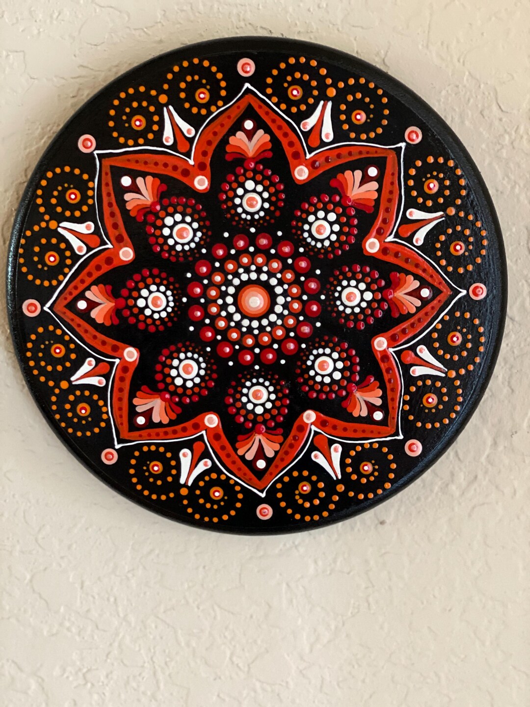 Handmade Pointillism Mandala, Painted Wood Floral Wall Art - Etsy