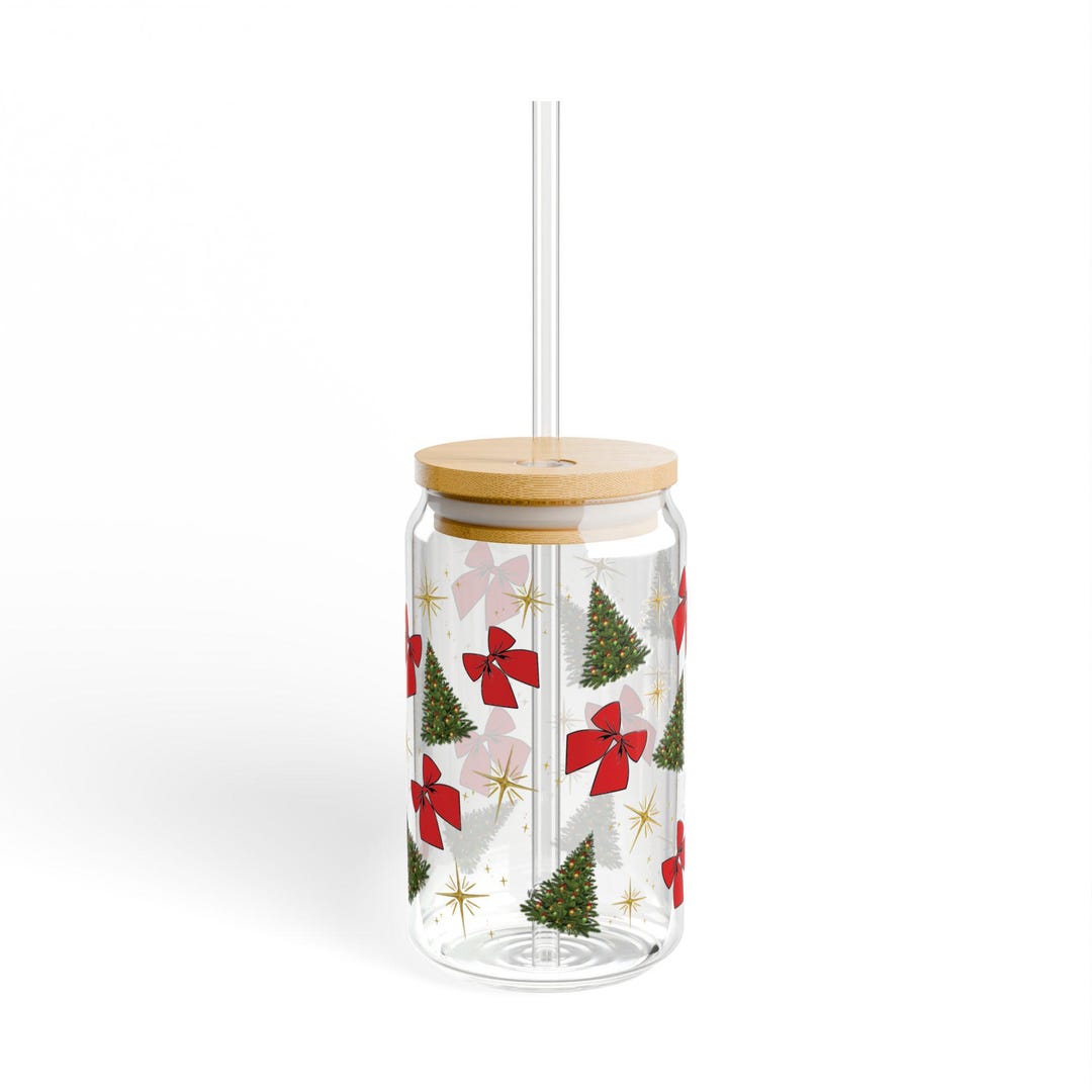 Festive Christmas Sipper Glass: Poinsettia & Tree Design, 16oz - Etsy
