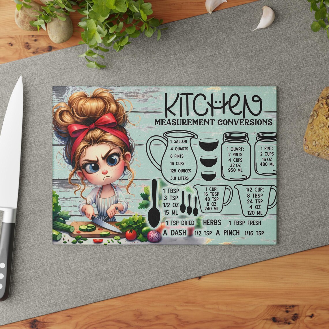 Kitchen Measurement Conversions Glass Cutting Board: Chef Gift - Etsy