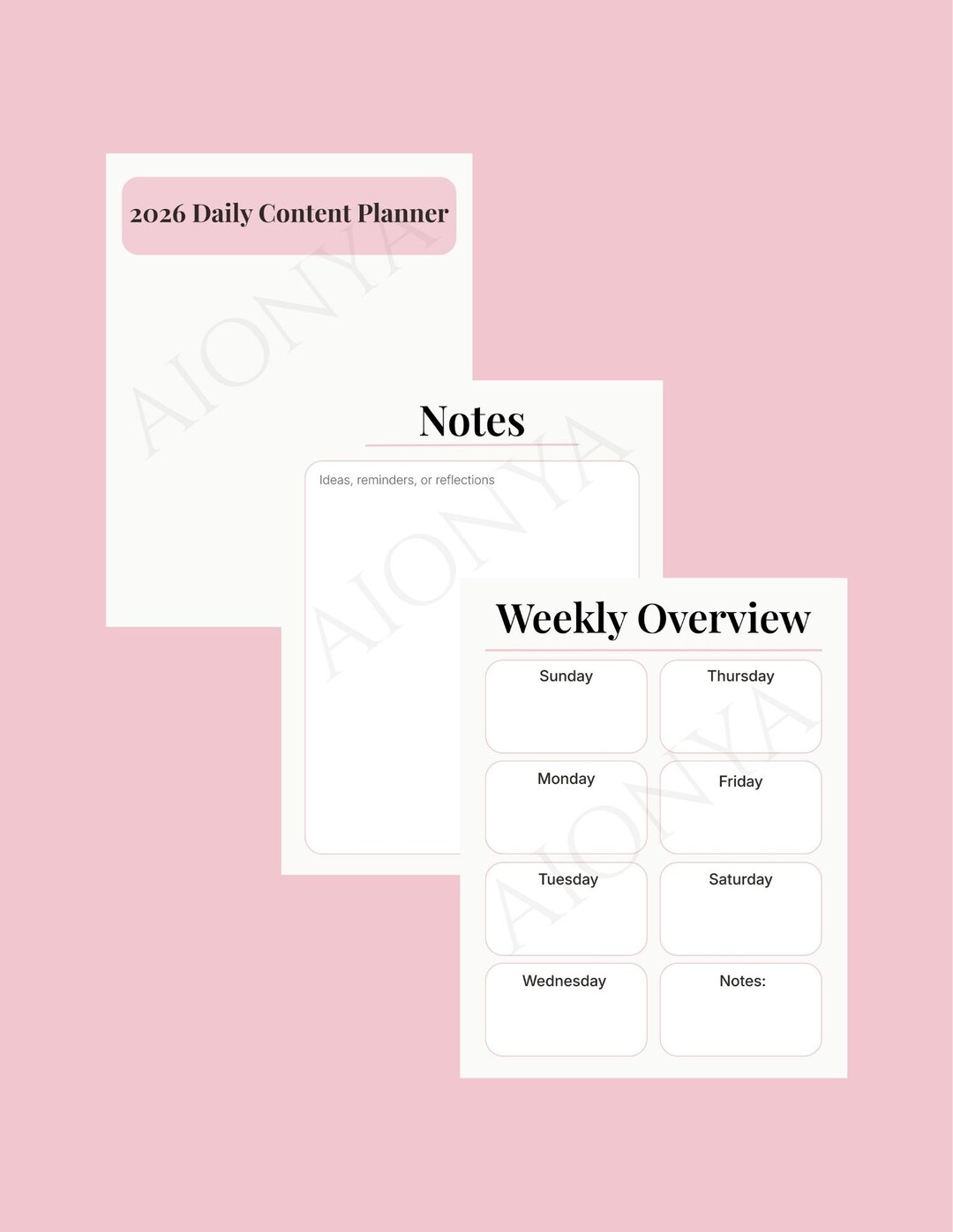 2026 Daily Content Planner | Printable Social Media Planner | Soft Pink ...