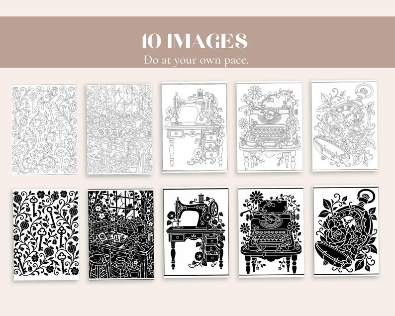 Monochrome Floral Coloring Pages | Vintage Botanical One Color ...
