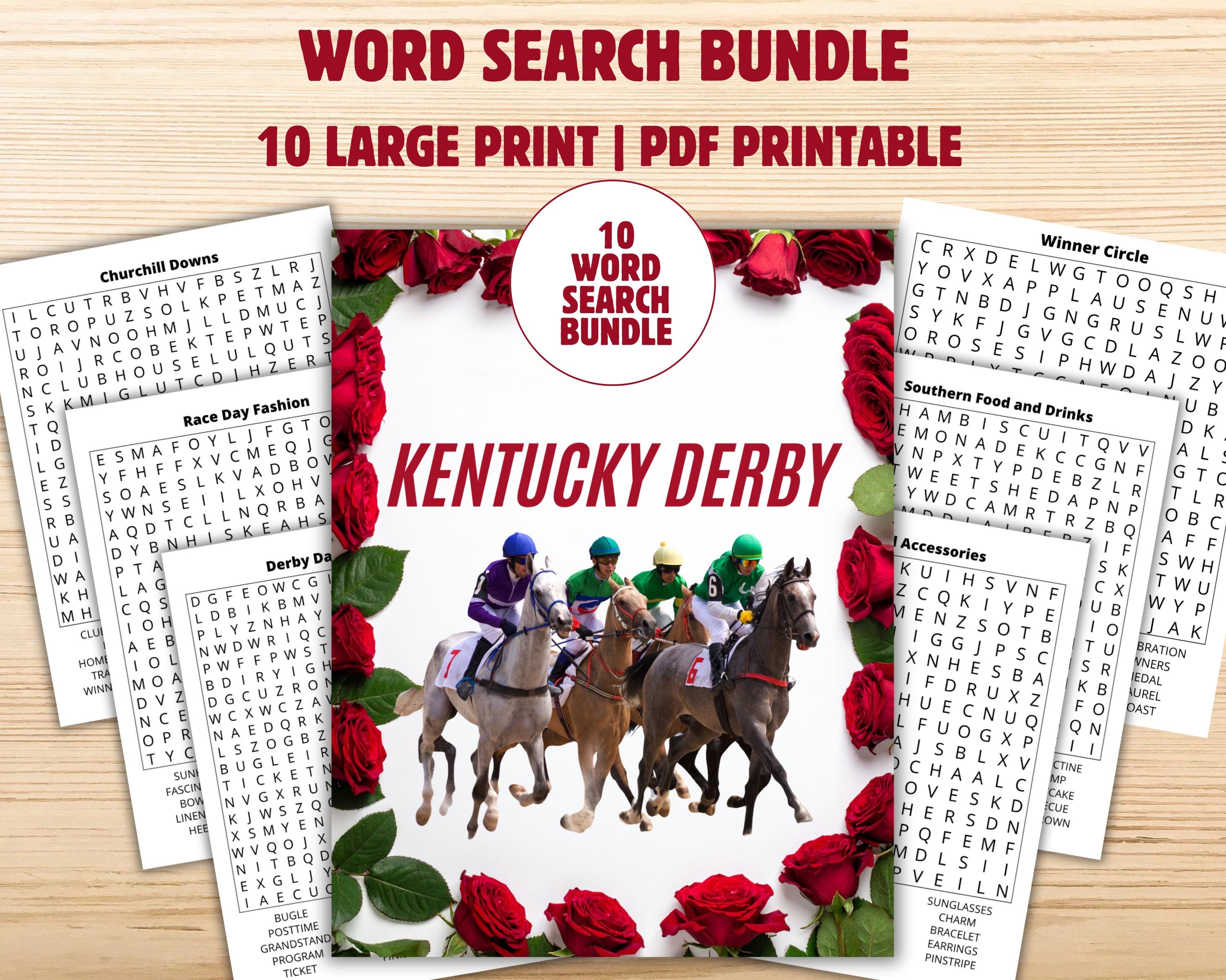 Kentucky Derby Word Search Puzzles for Adults | Large Print Brain Games ...