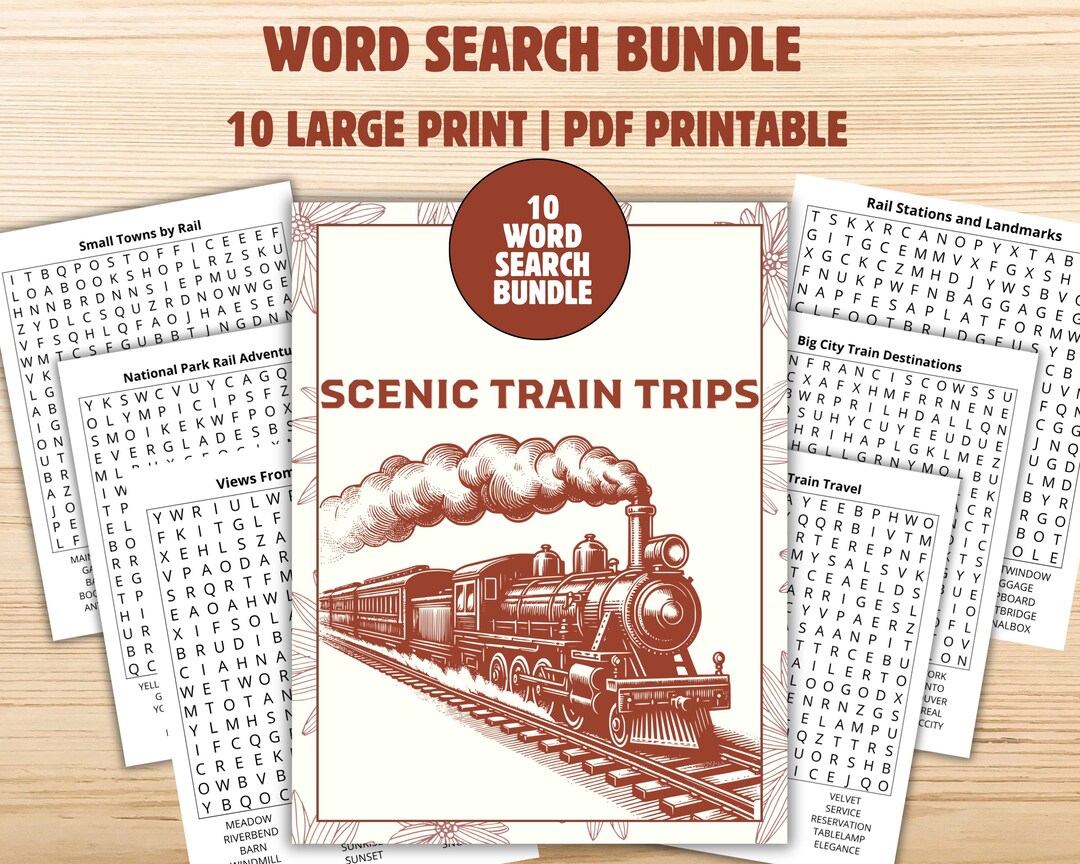 Scenic Train Trips Word Search Puzzles for Seniors | Large Print Brain ...