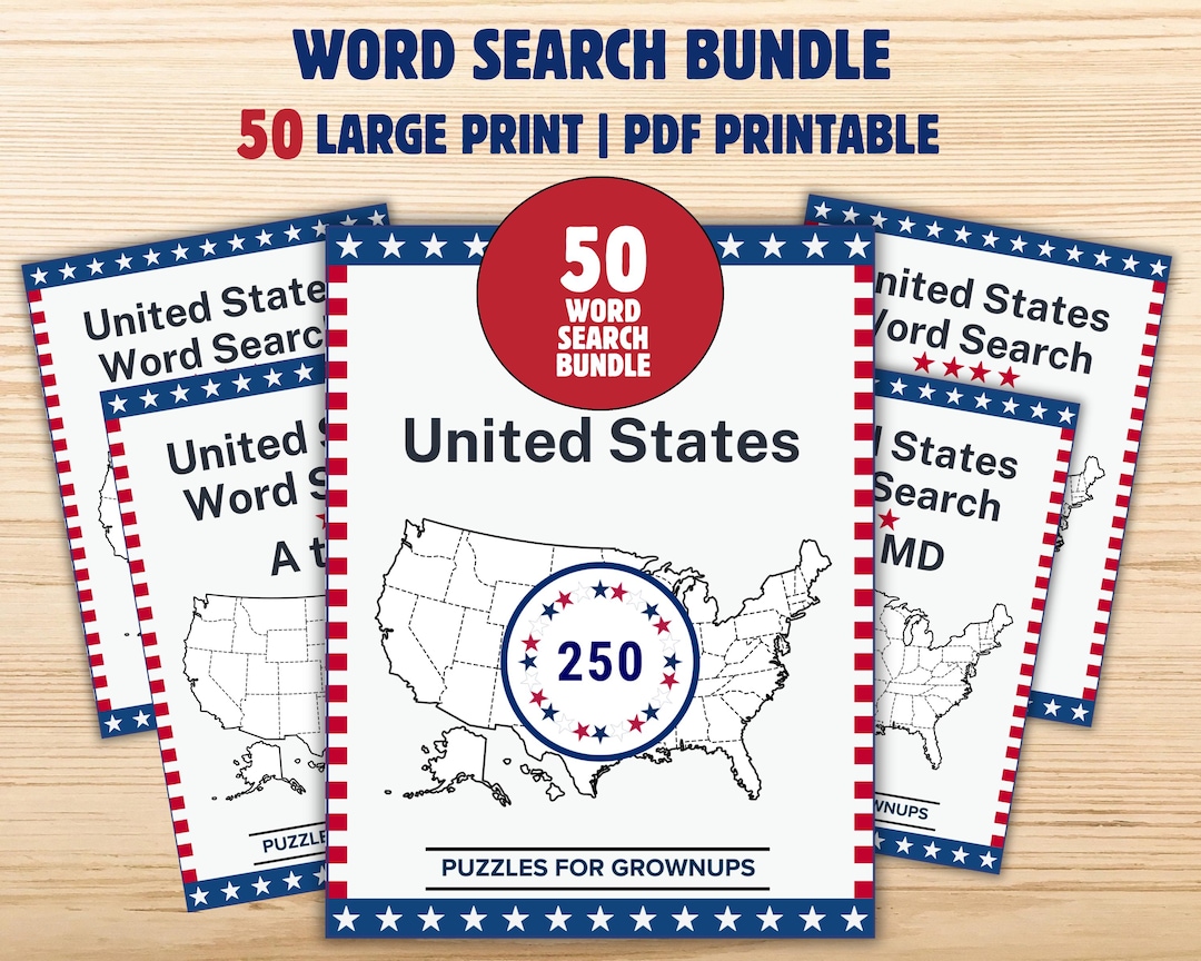 United States Word Search Mega Bundle | Large Print USA Brain Games ...