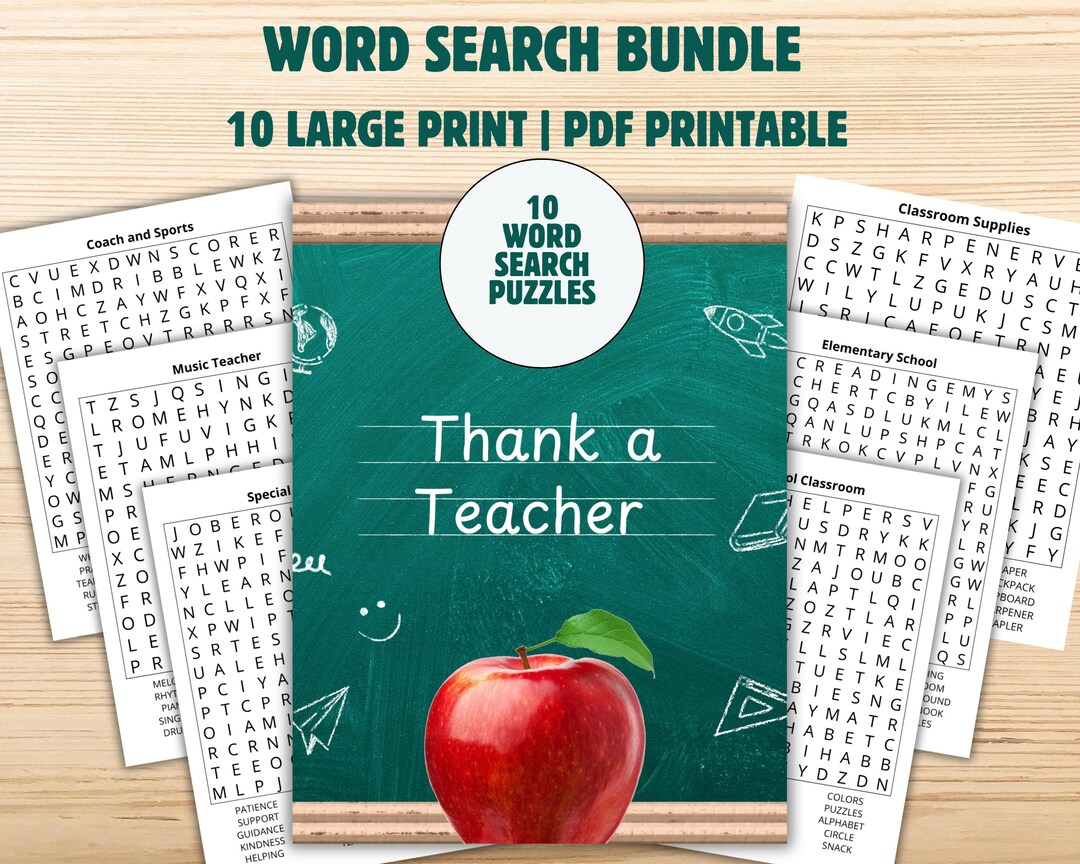 Teacher Appreciation Word Search Puzzles for Seniors | Large Print ...