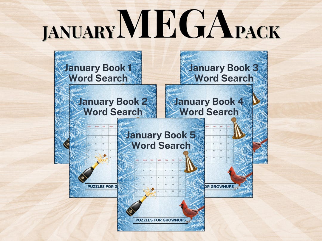 January Word Search Puzzles Mega Pack for Seniors | 5 Large Print Books ...