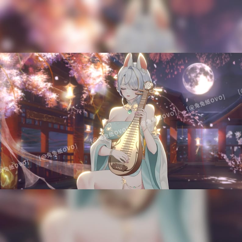 Biwa-playing Bunny Spirit – Vtuber Outfit Asset | Live2d Accessory ...