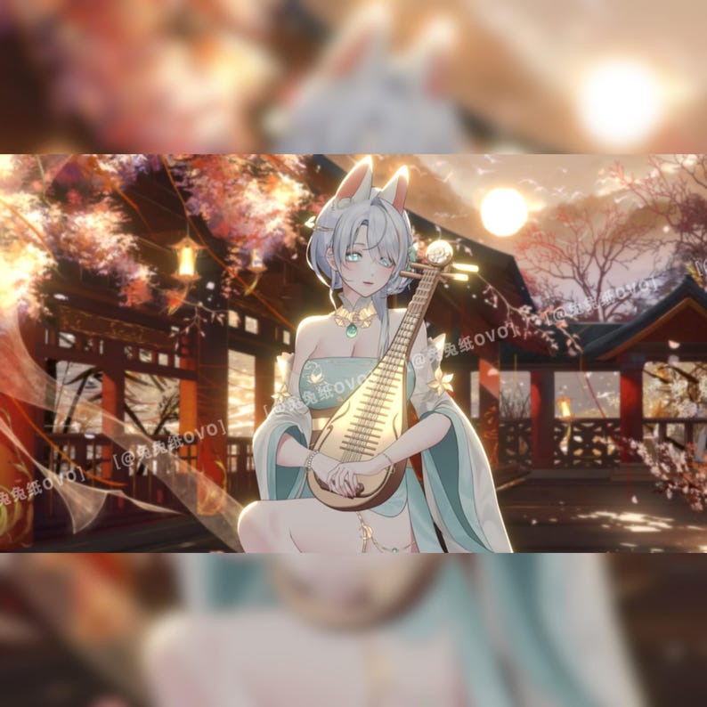Biwa-playing Bunny Spirit – Vtuber Outfit Asset | Live2d Accessory ...