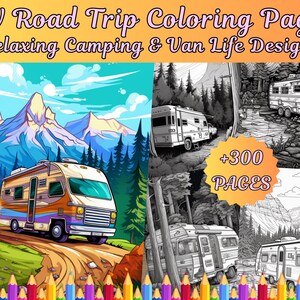 RV Road Trip Coloring Pages – 300 Printable Pages for Relaxing Camping ...