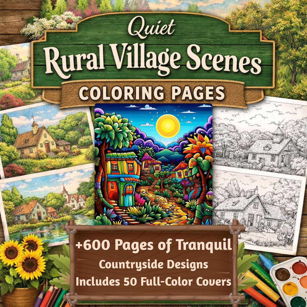 Quiet Rural Village Scenes Coloring Pages – 600+ Printable Country ...