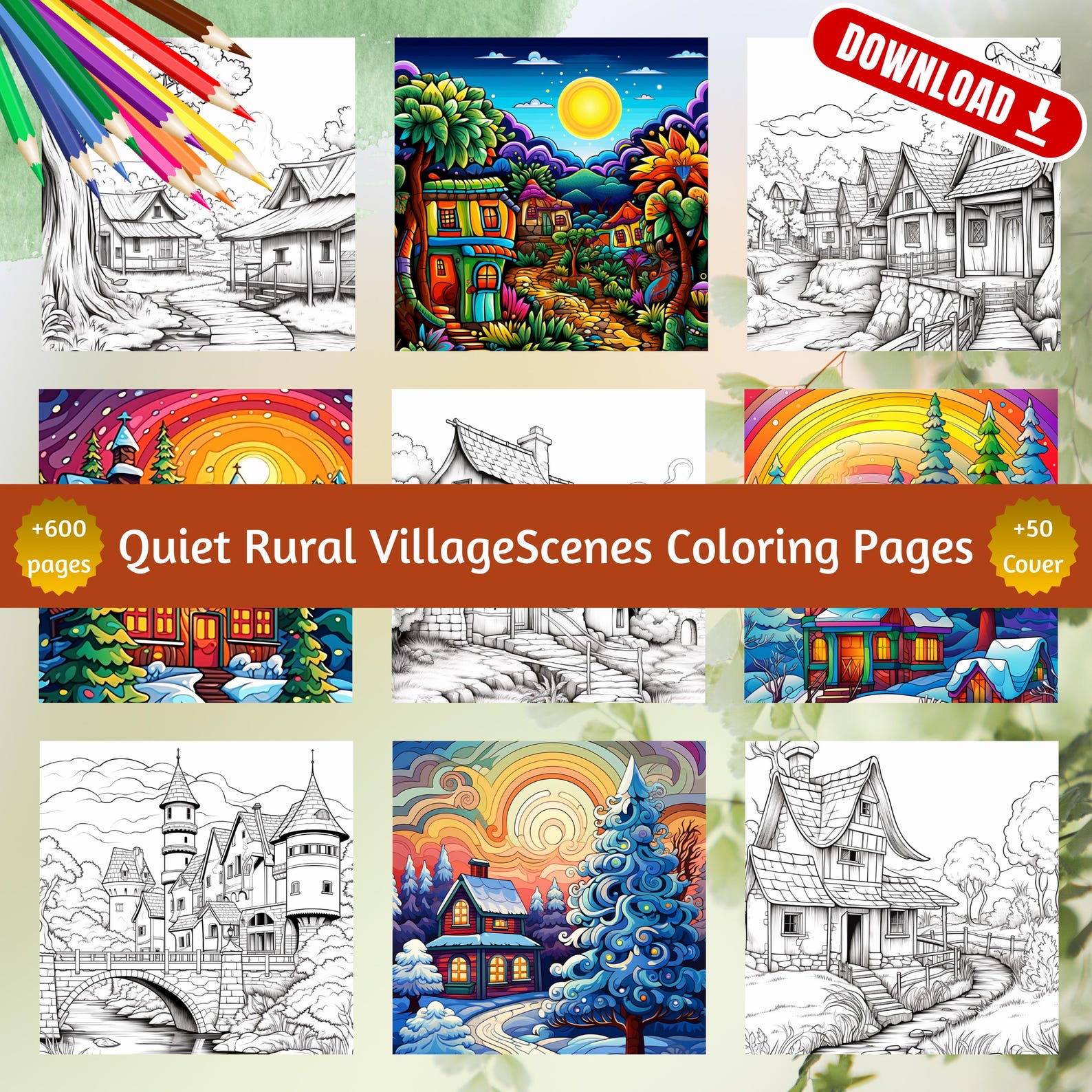 Quiet Rural Village Scenes Coloring Pages – 600+ Printable Country ...