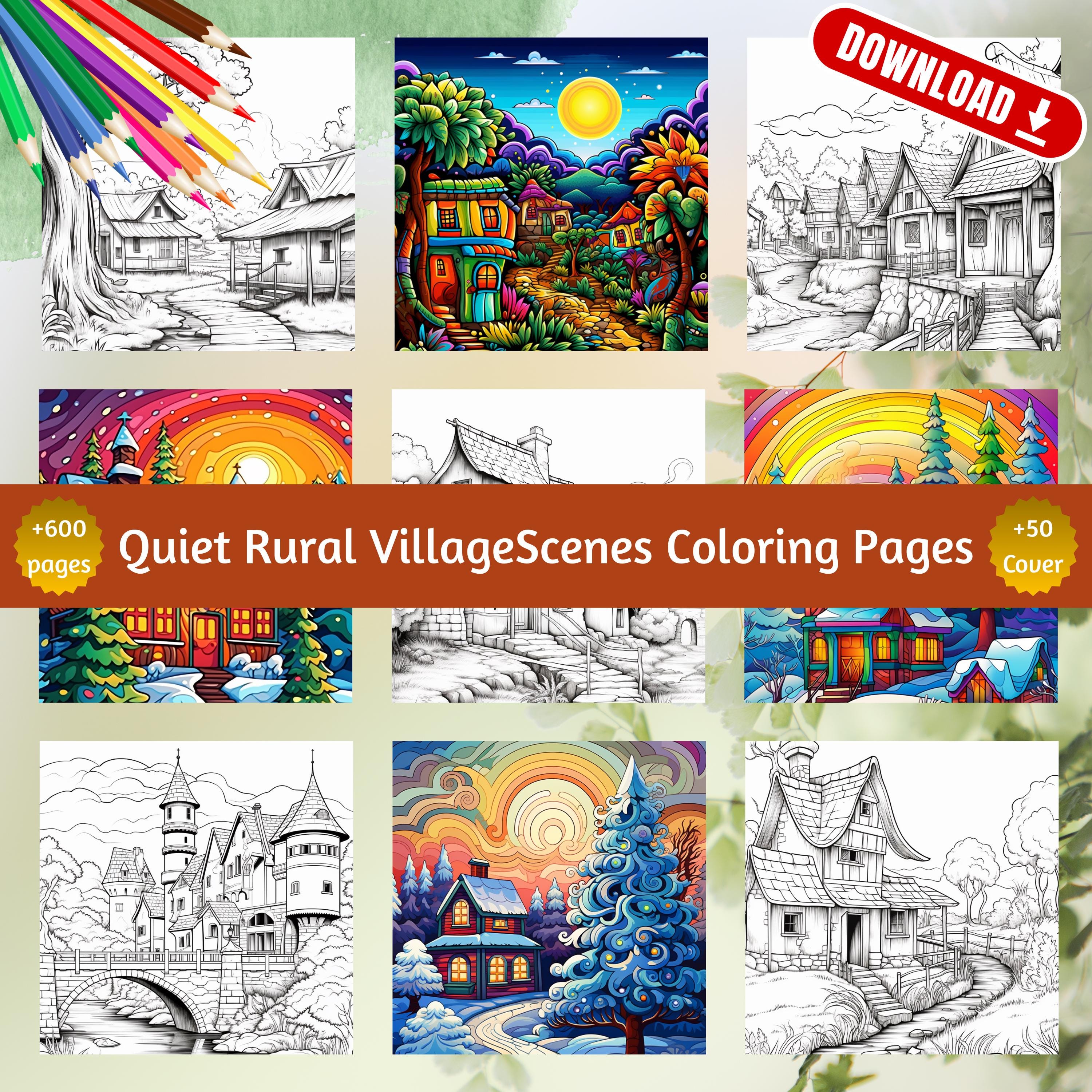 Quiet Rural Village Scenes Coloring Pages – 600+ Printable Country ...