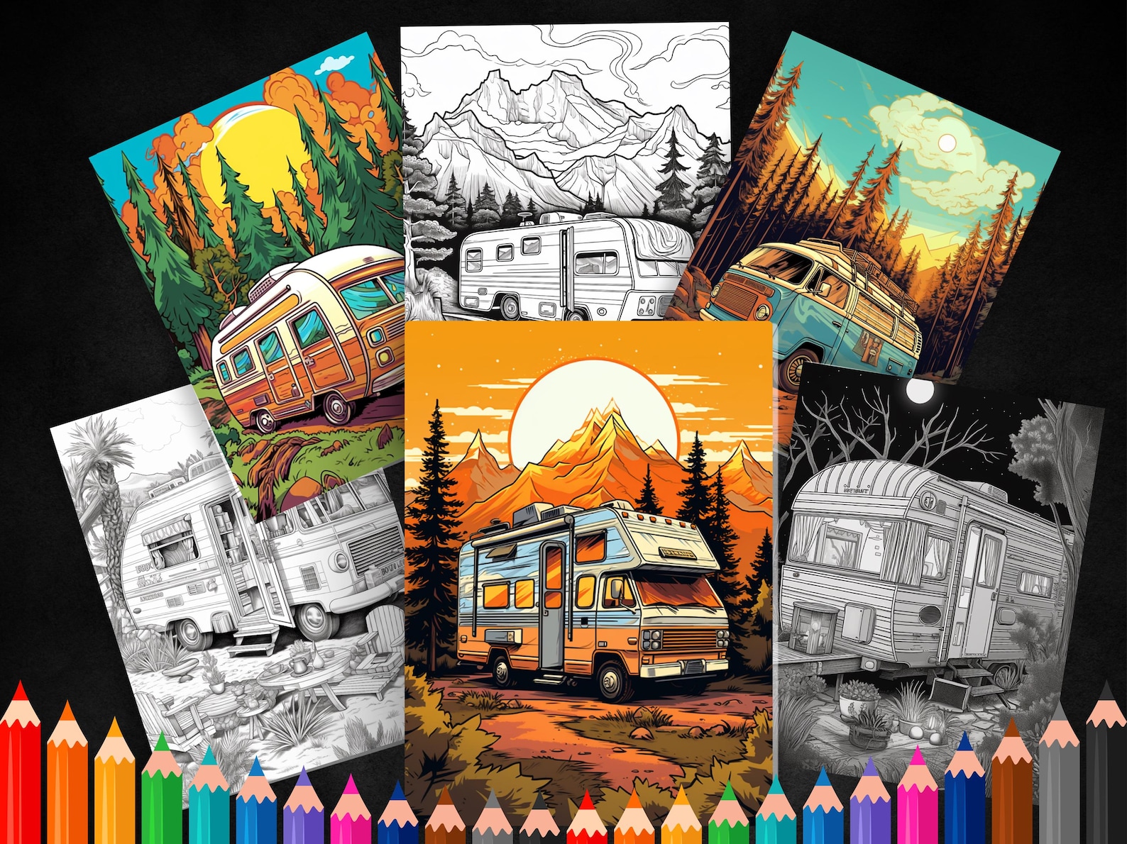 RV Road Trip Coloring Pages – 300 Printable Pages for Relaxing Camping ...