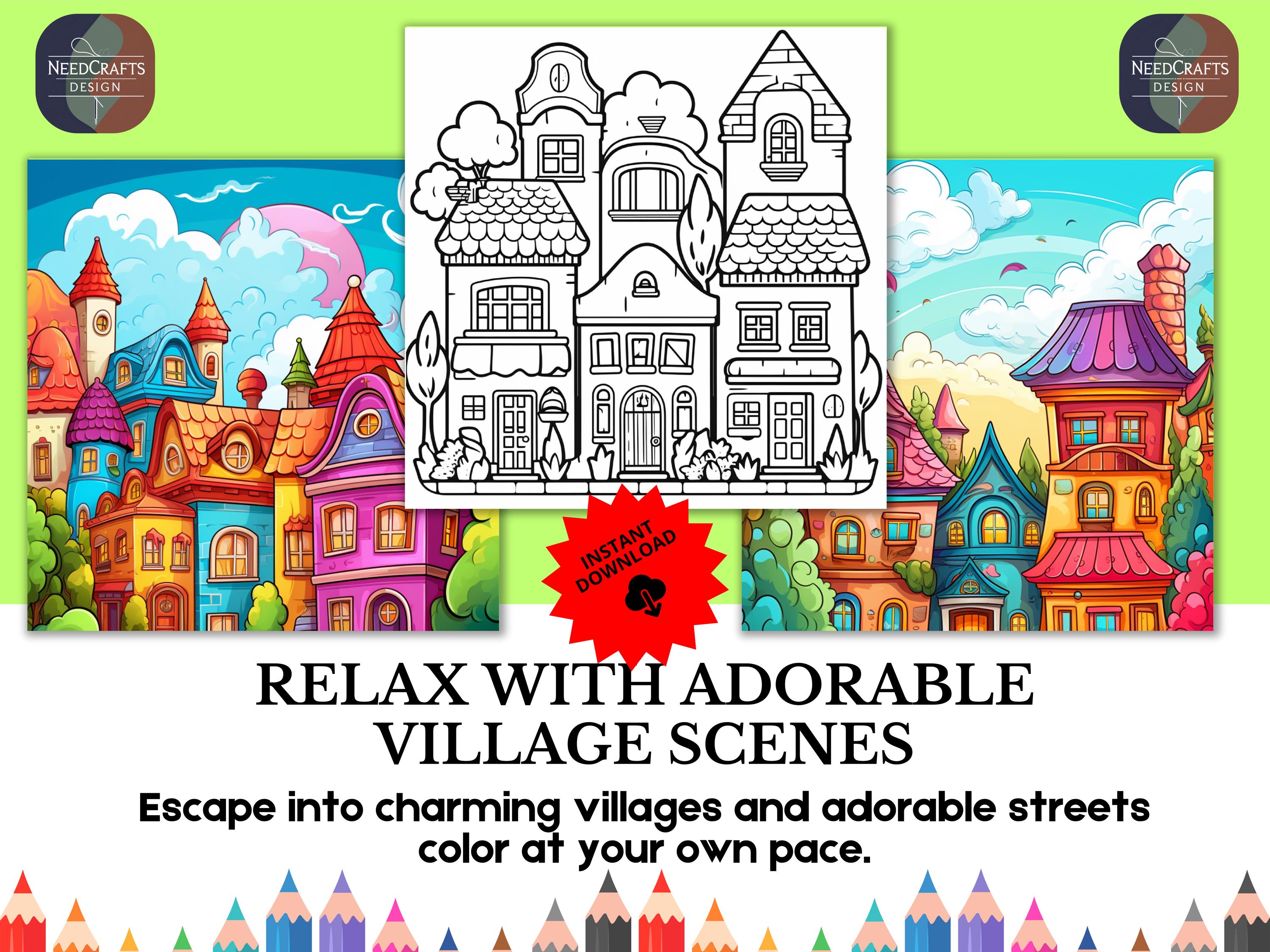Adorable Town Coloring Book | More Than 300 Coloring Pages | Cozy ...
