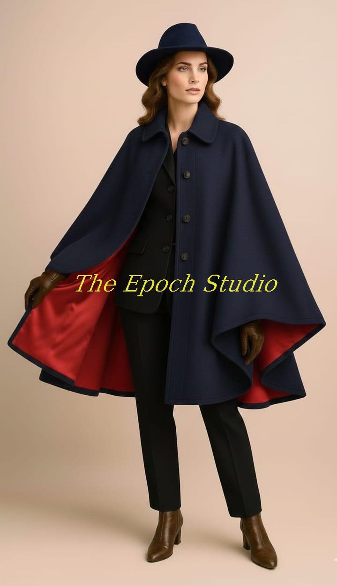 Navy Blue Wool Inverness Cape Victorian Sherlock Holmes Coachman Coat ...